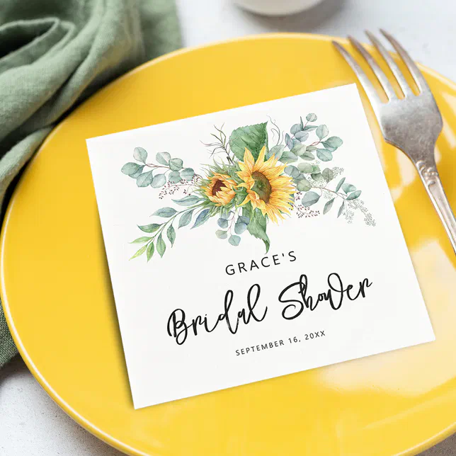 Rustic Sunflower Eucalyptus Greenery Bridal Shower Napkins | Zazzle