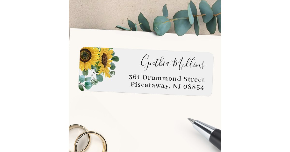 Rustic Sunflower Eucalyptus Leaves Return Address Label | Zazzle