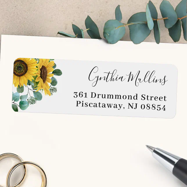 Rustic Sunflower Eucalyptus Leaves Return Address Label | Zazzle