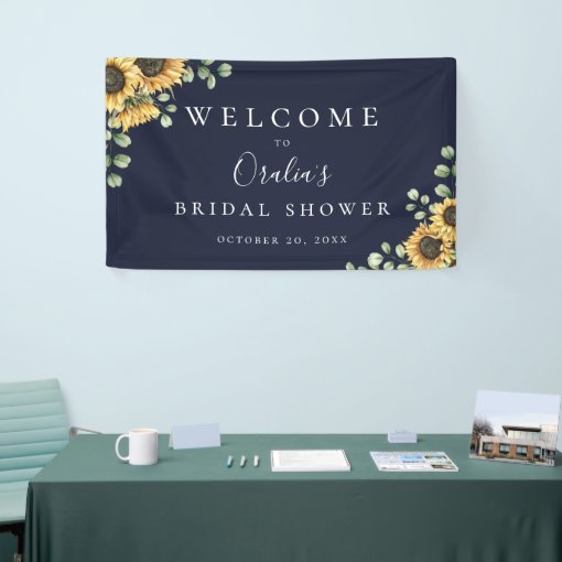 Rustic Sunflower Eucalyptus Navy Blue Banner | Zazzle