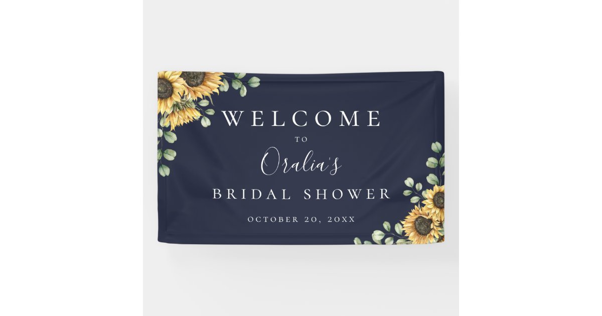 Rustic Sunflower Eucalyptus Navy Blue Banner | Zazzle