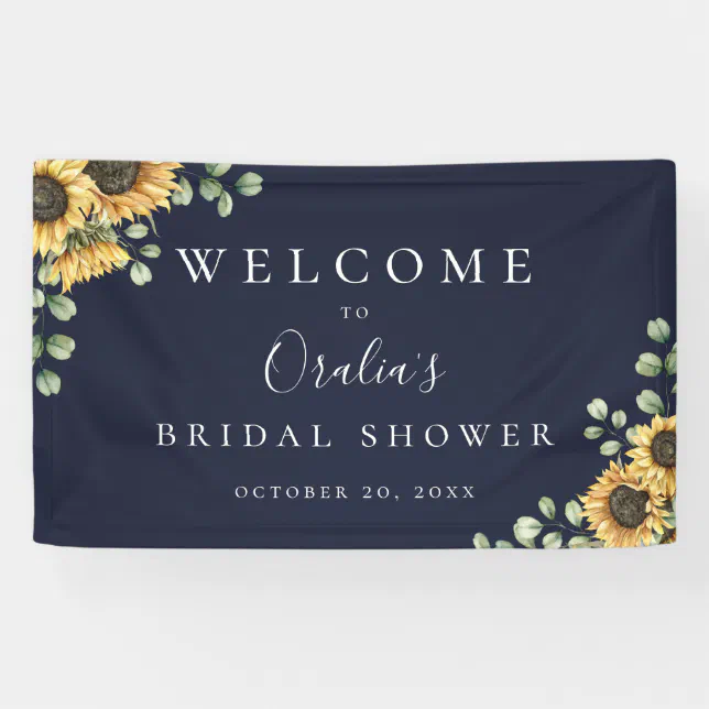 Rustic Sunflower Eucalyptus Navy Blue Banner | Zazzle