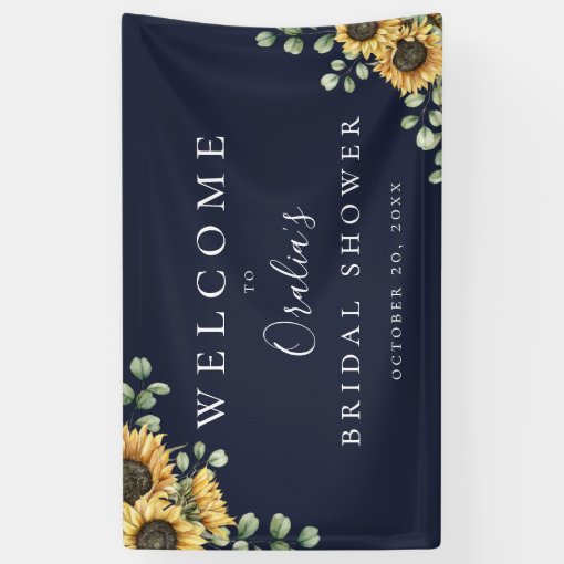 Rustic Sunflower Eucalyptus Navy Blue Banner | Zazzle