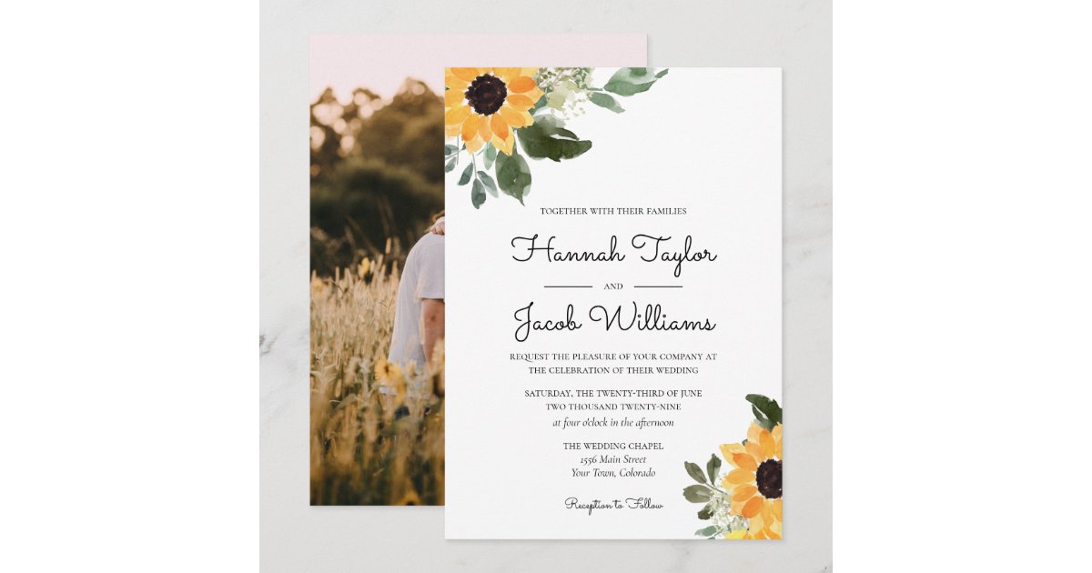 Rustic Sunflower Eucalyptus Photo Invitation | Zazzle