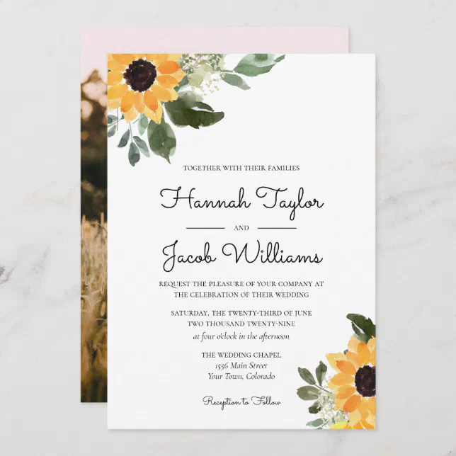 Rustic Sunflower Eucalyptus Photo Invitation | Zazzle