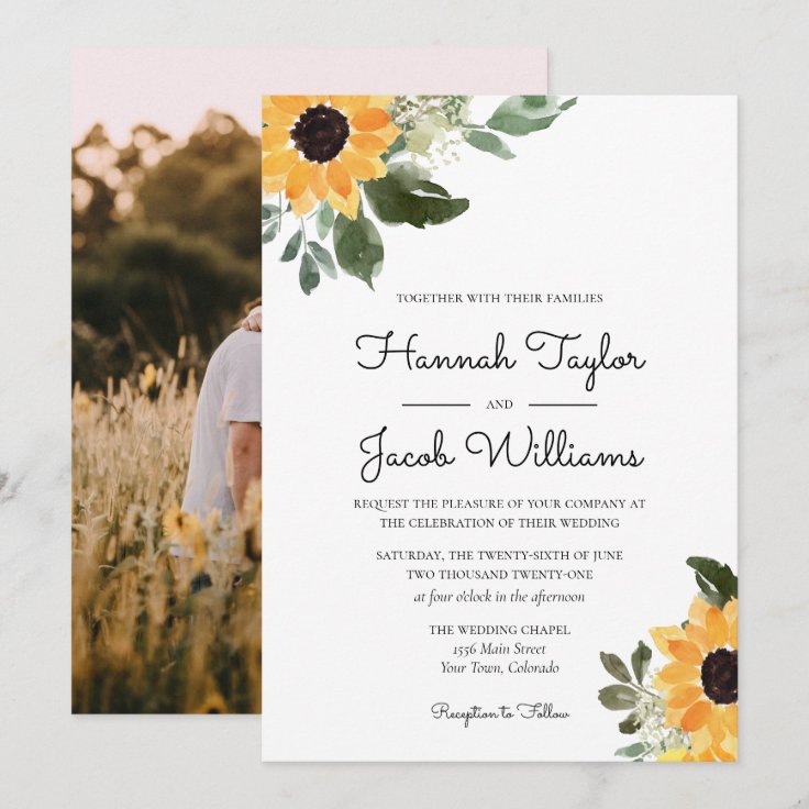 Rustic Sunflower Eucalyptus Photo Invitation | Zazzle