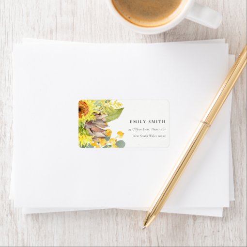 RUSTIC SUNFLOWER EUCALYPTUS PINE FLORAL ADDRESS LABEL | Zazzle