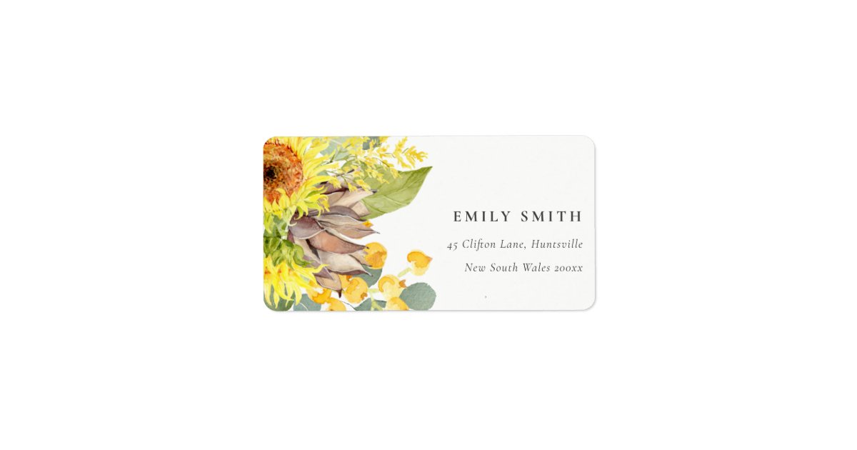 RUSTIC SUNFLOWER EUCALYPTUS PINE FLORAL ADDRESS LABEL | Zazzle