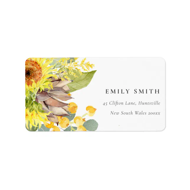 RUSTIC SUNFLOWER EUCALYPTUS PINE FLORAL ADDRESS LABEL | Zazzle