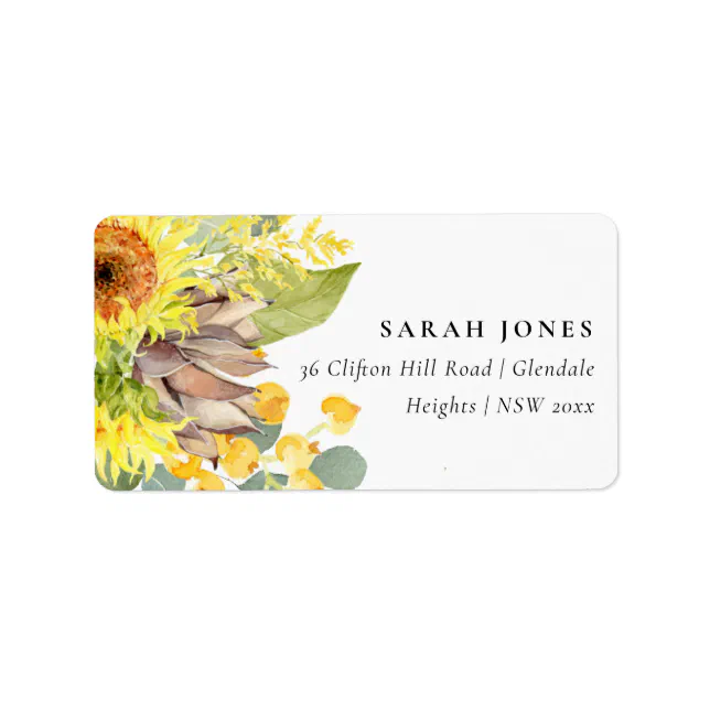 RUSTIC SUNFLOWER EUCALYPTUS PINE FLORAL ADDRESS LABEL | Zazzle