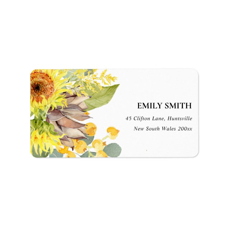 RUSTIC SUNFLOWER EUCALYPTUS PINE FLORAL ADDRESS LABEL | Zazzle