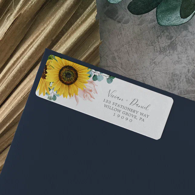 Rustic Sunflower Eucalyptus Return Address Label | Zazzle