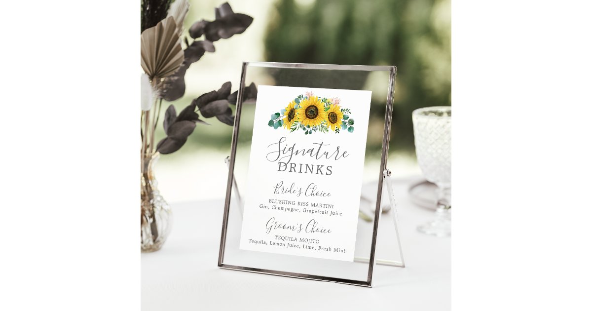 Rustic Sunflower Eucalyptus Signature Drinks Sign | Zazzle