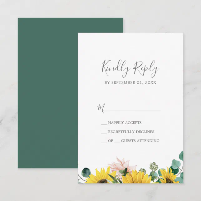 Rustic Sunflower Eucalyptus Simple RSVP Card | Zazzle