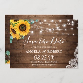 Rustic Sunflower Eucalyptus String Lights Wedding Save The Date | Zazzle