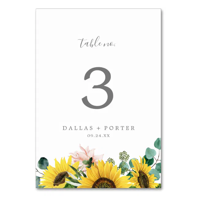 Rustic Sunflower Eucalyptus Table Number | Zazzle