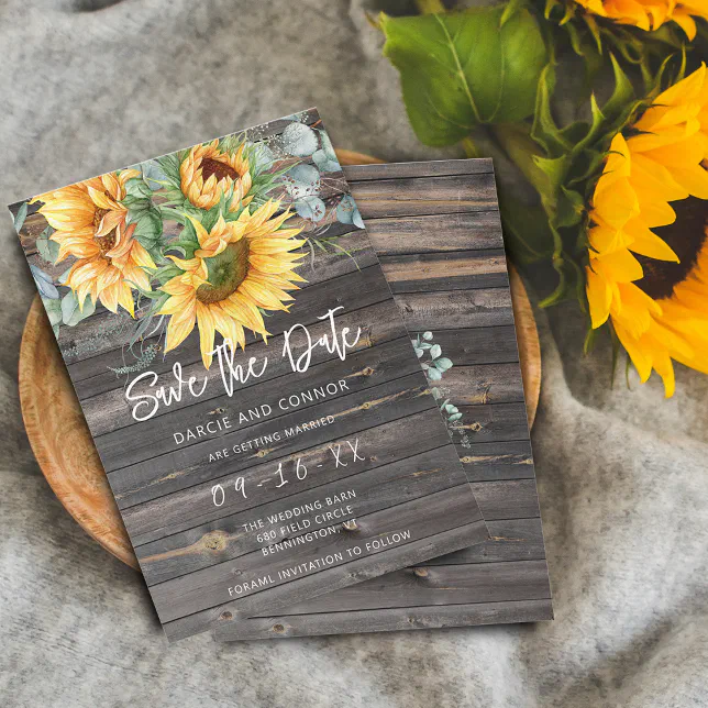 Rustic Sunflower Eucalyptus Watercolor Save The Date | Zazzle