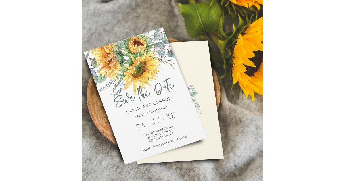 Rustic Sunflower Eucalyptus Watercolor Save The Date | Zazzle