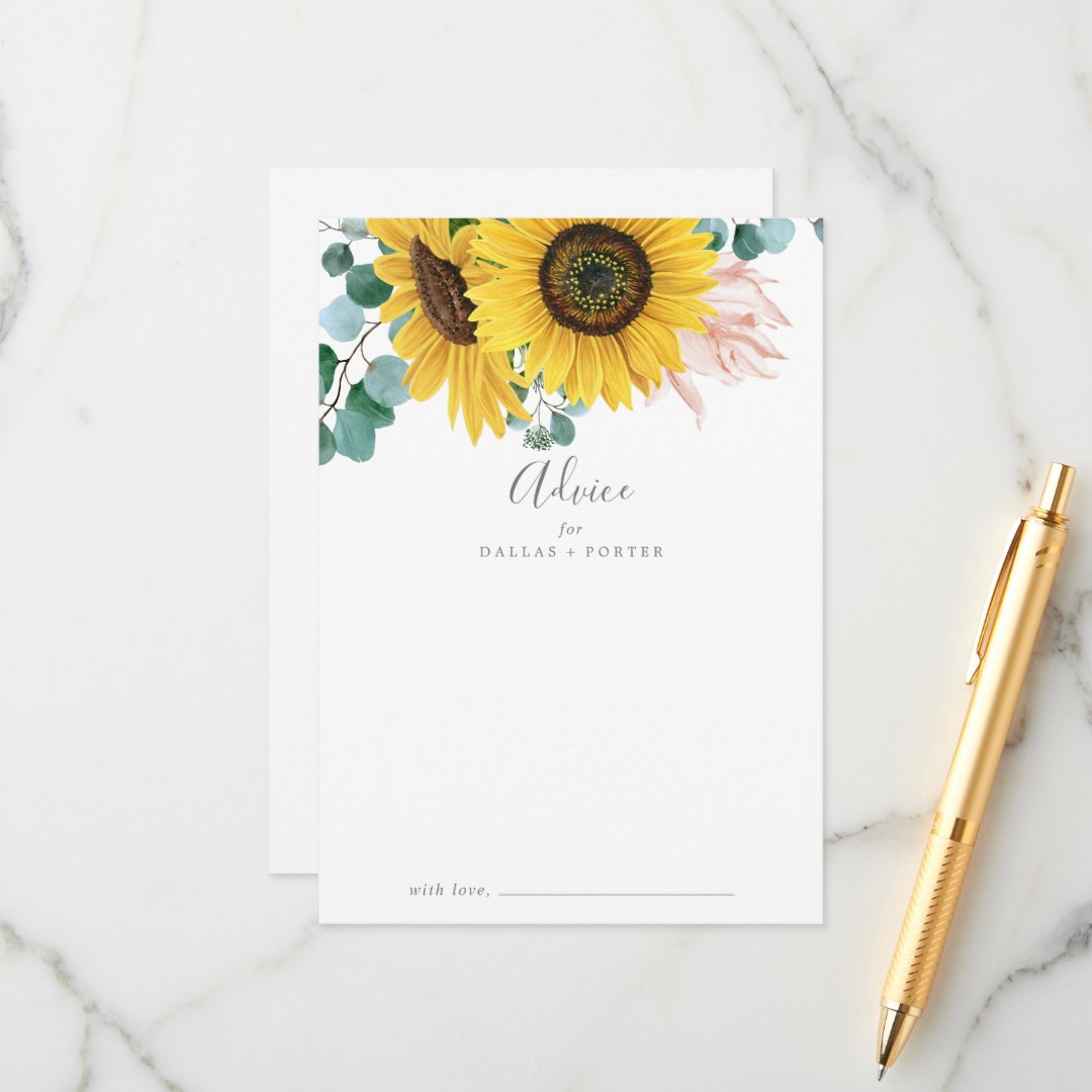 Rustic Sunflower Eucalyptus Wedding Advice Card | Zazzle
