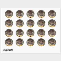 Rustic Sunflower Eucalyptus Wedding Favor Classic Round Sticker | Zazzle