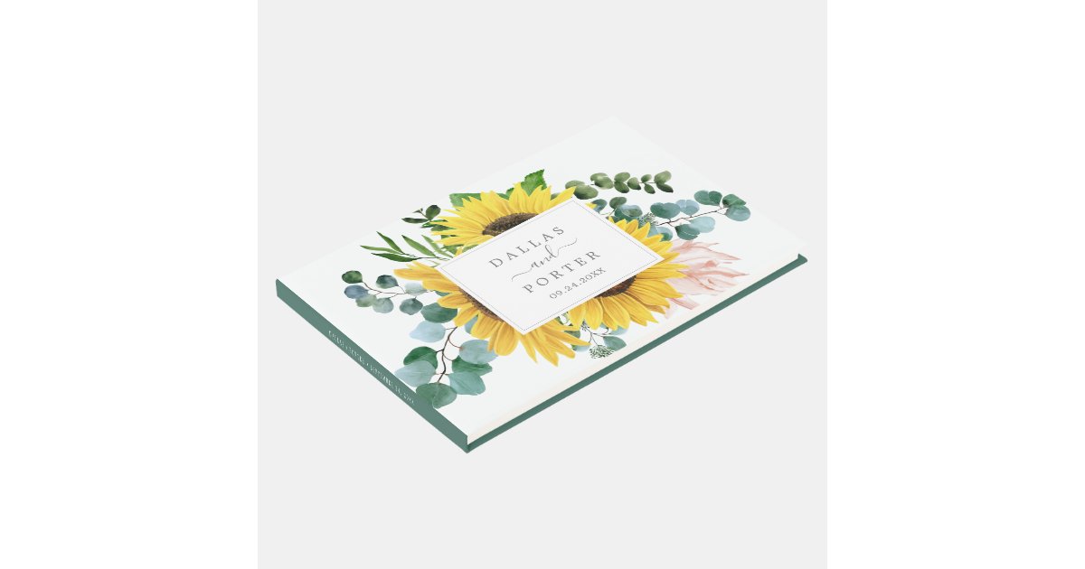 Rustic Sunflower Eucalyptus Wedding Guest Book | Zazzle.com