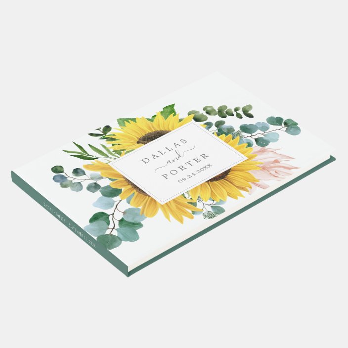Rustic Sunflower Eucalyptus Wedding Guest Book | Zazzle.com