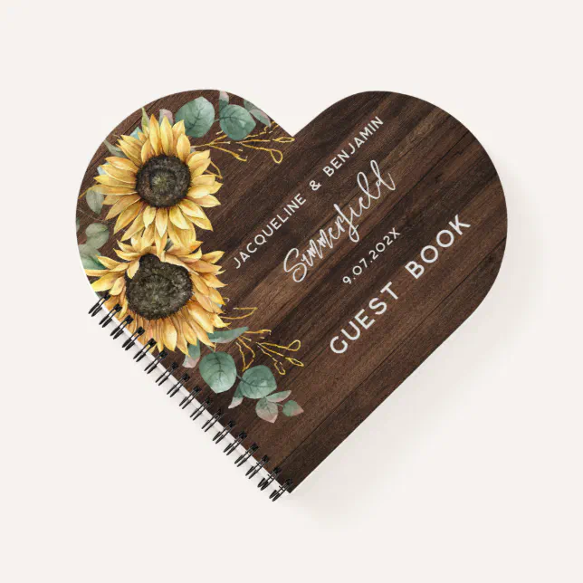 Rustic Sunflower Eucalyptus Wedding Guest Book | Zazzle