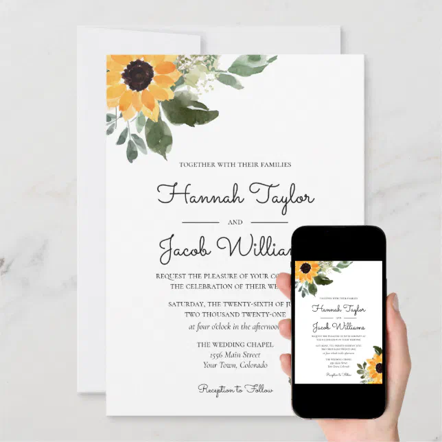 Rustic Sunflower Eucalyptus Wedding Invitation | Zazzle