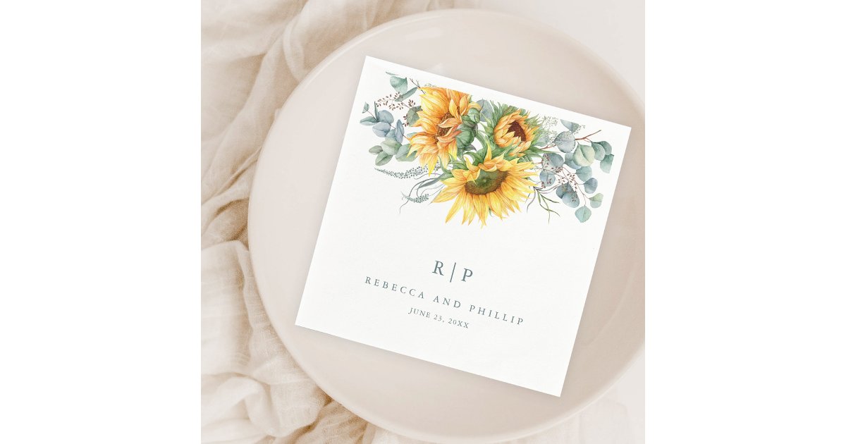 Rustic Sunflower Eucalyptus Wedding Napkins | Zazzle