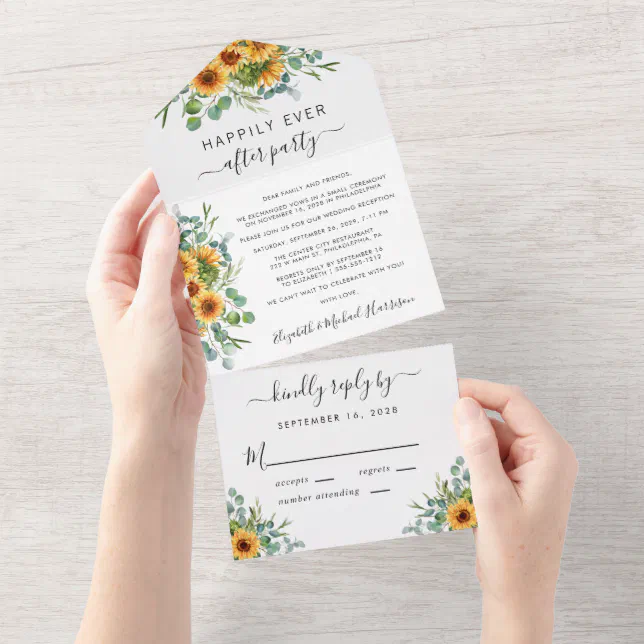 Rustic Sunflower Eucalyptus Wedding Reception All In One Invitation ...