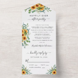 Rustic Sunflower Eucalyptus Wedding Reception All In One Invitation ...