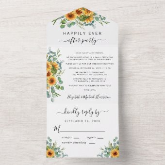 Rustic Sunflower Eucalyptus Wedding Reception All In One Invitation ...