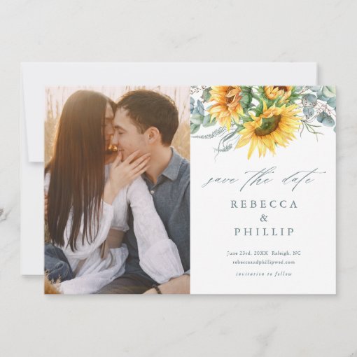 Rustic Sunflower Eucalyptus Wedding Save The Date | Zazzle