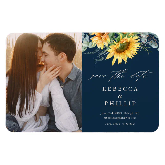 Rustic Sunflower Eucalyptus Wedding Save The Date Magnet | Zazzle