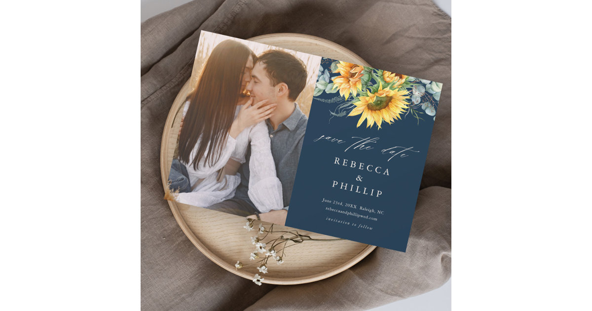 Rustic Sunflower Eucalyptus Wedding Save The Date Magnetic Invitation ...