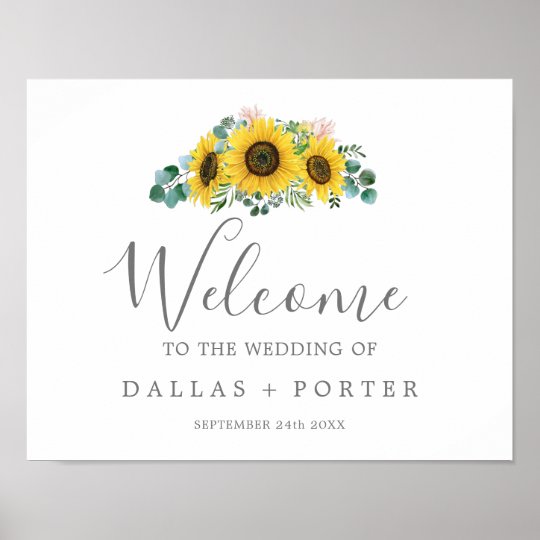 Rustic Sunflower Eucalyptus Wedding Welcome Poster | Zazzle.com