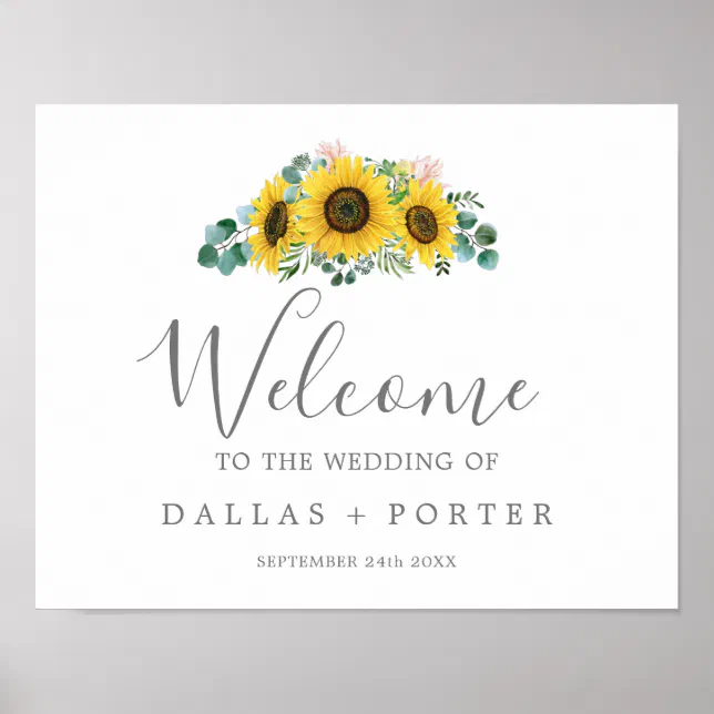 Rustic Sunflower Eucalyptus Wedding Welcome Poster | Zazzle