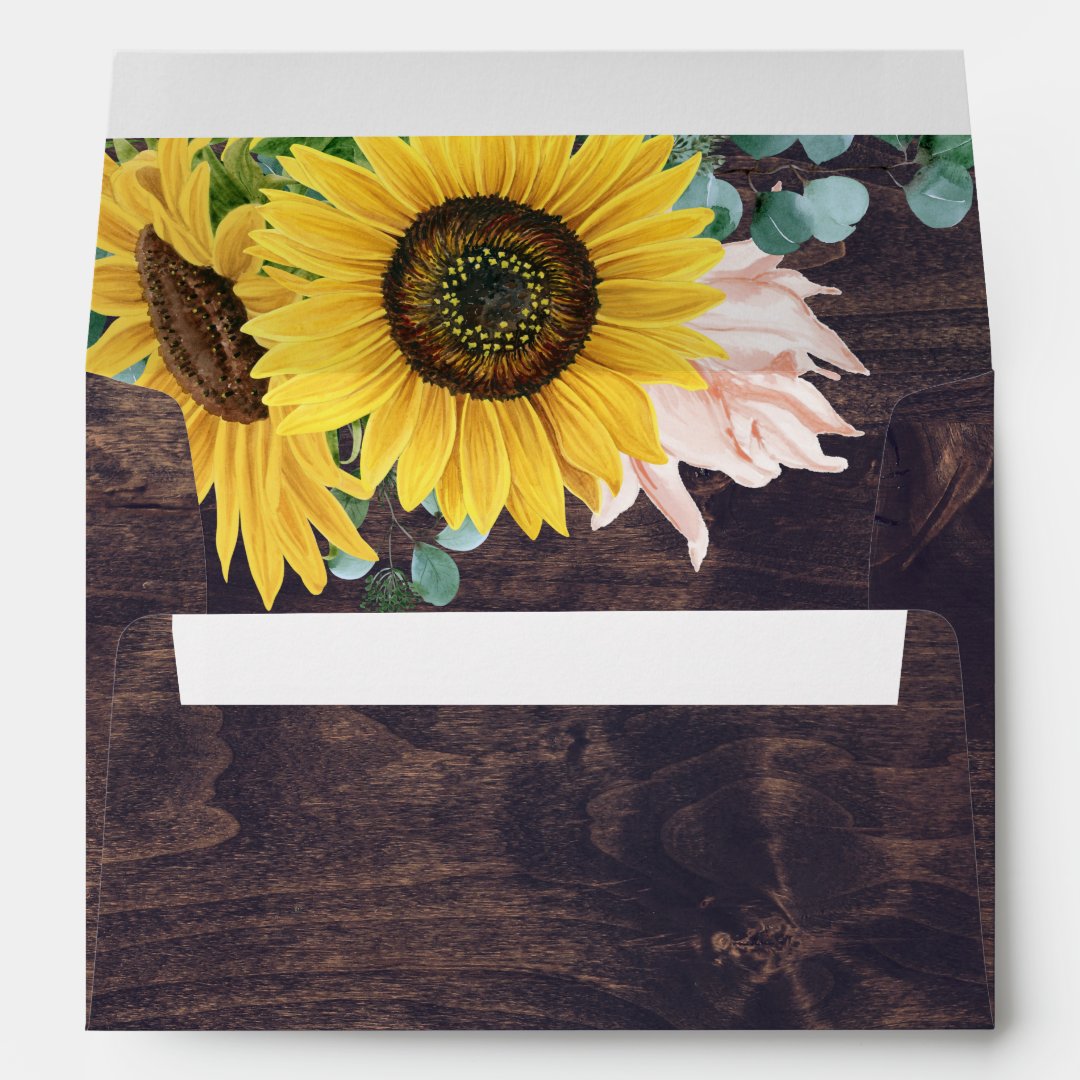 Rustic Sunflower Eucalyptus | Wood Wedding Envelope | Zazzle