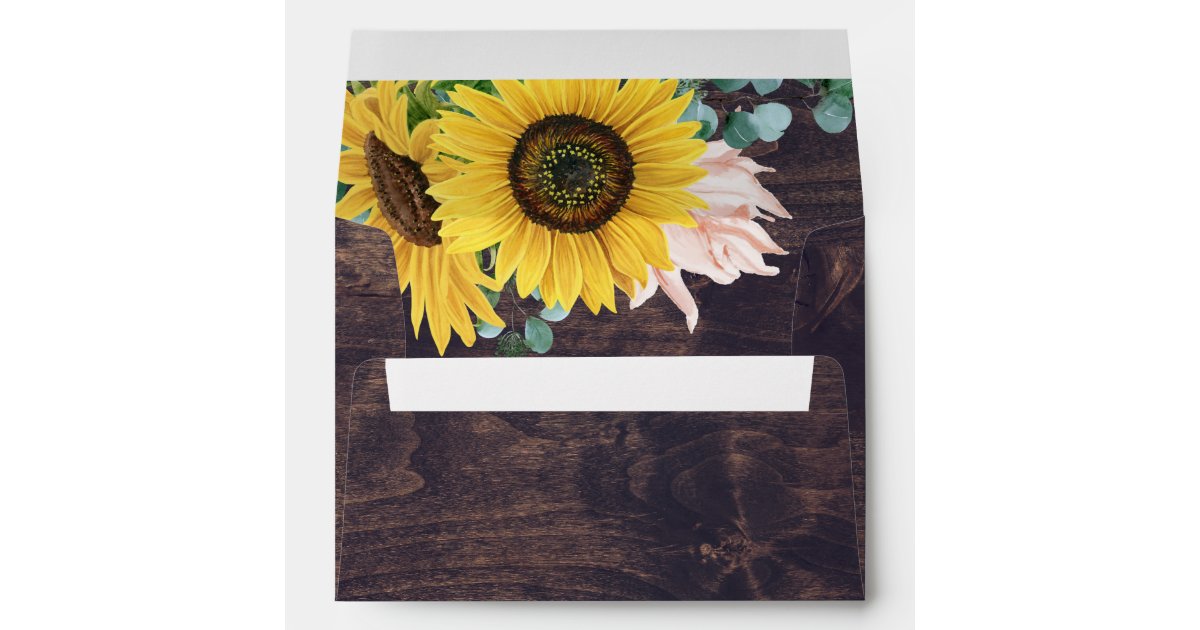 Rustic Sunflower Eucalyptus | Wood Wedding Envelope | Zazzle