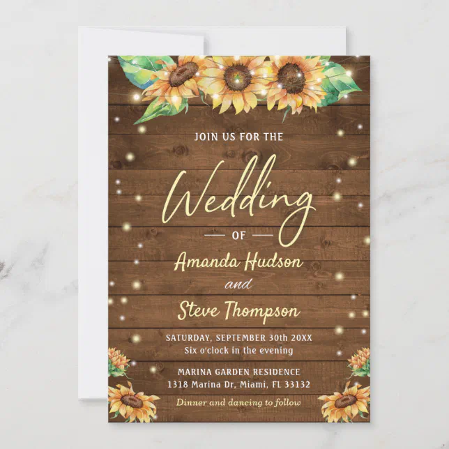 Rustic Sunflower Fall Autumn Summer Chic Wedding Invitation | Zazzle