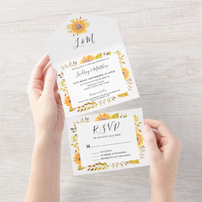 Rustic Sunflower Fall Wedding All In One Invitation | Zazzle