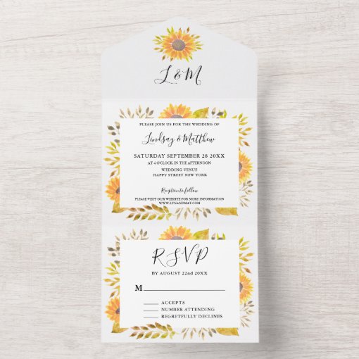 Rustic Sunflower Fall Wedding All In One Invitation | Zazzle