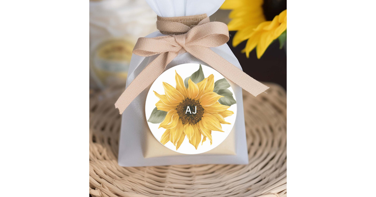 Rustic Sunflower, Fall wedding favor Classic Round Sticker | Zazzle