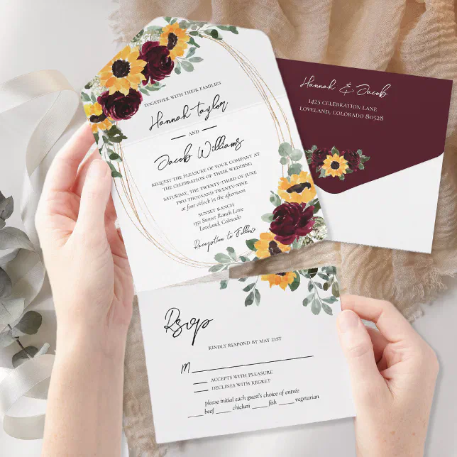Rustic Sunflower Fall Wedding with RSVP All In One Invitation | Zazzle