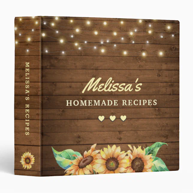 Rustic Sunflower Family Recipe Kitchen Meal Book 3 Ring Binder | Zazzle