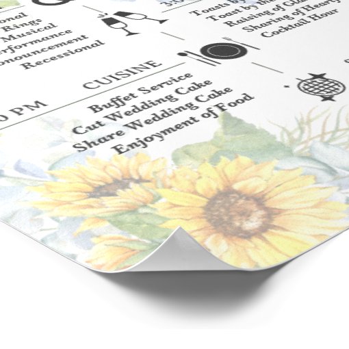 Rustic Sunflower Floral Timeline Wedding Program Poster | Zazzle