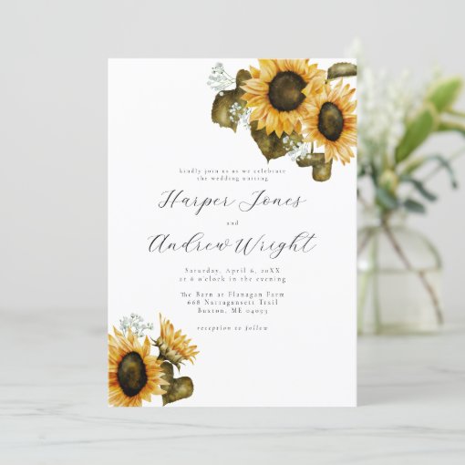 Rustic Sunflower Floral Wedding Invitation | Zazzle
