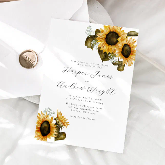 Rustic Sunflower Floral Wedding Invitation | Zazzle