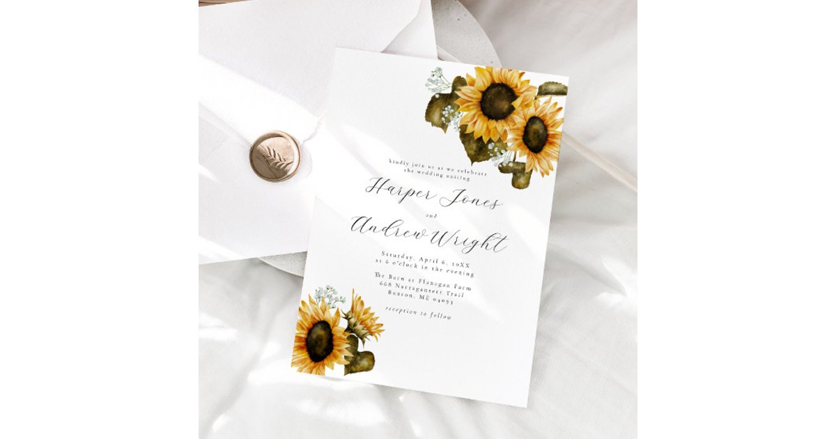 Rustic Sunflower Floral Wedding Invitation | Zazzle