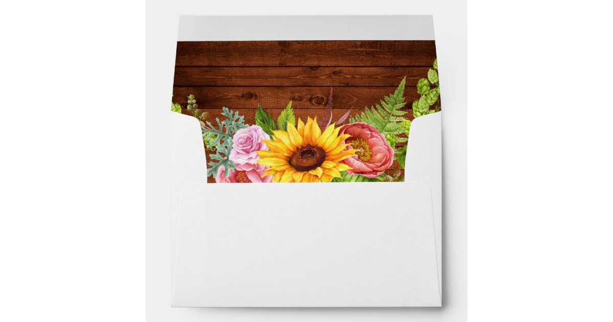 Rustic Sunflower Floral Wood Wedding Envelope | Zazzle.com